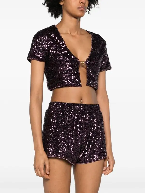 Oseree Sequinned Cropped Cardigan