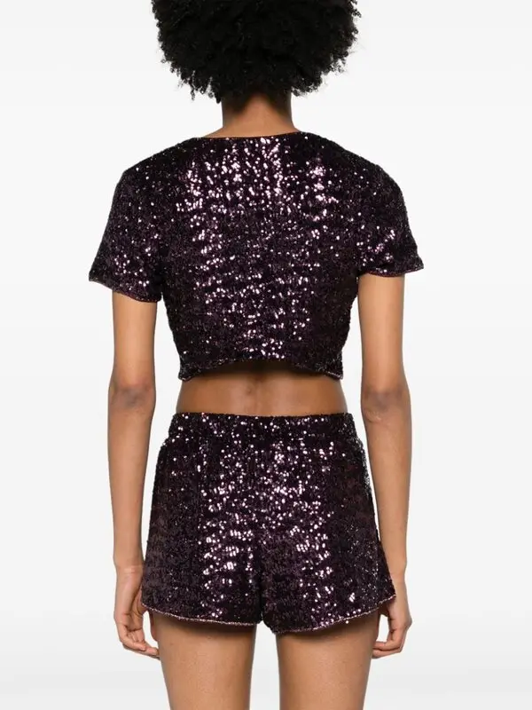 Oseree Sequinned Cropped Cardigan