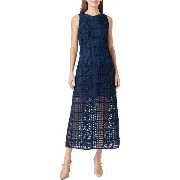 Endless Rose Textured Sleeveless Maxi Dress - Navy