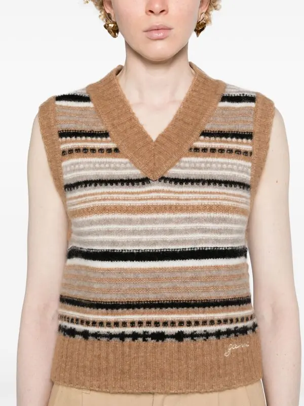 GANNI Striped Sleeveless Jumper - Neutrals