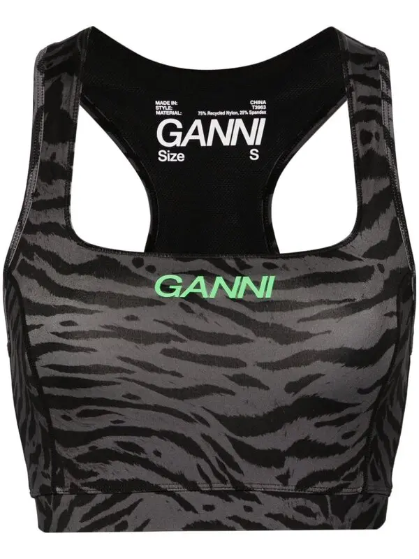 GANNI Logo Zebra-print Crop Top
