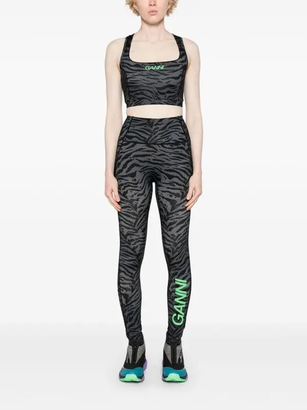 GANNI Logo Zebra-print Crop Top