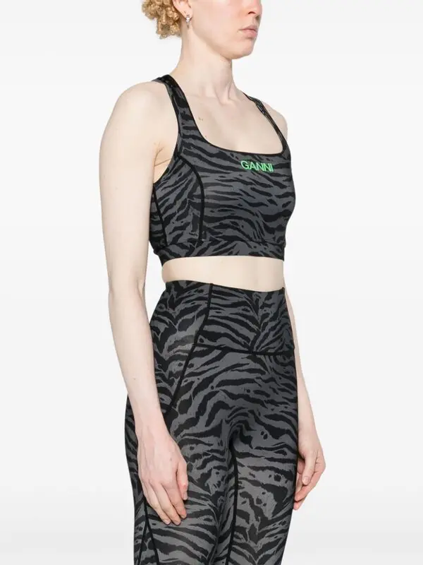 GANNI Logo Zebra-print Crop Top