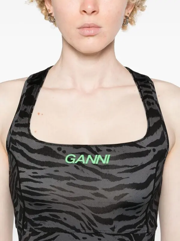 GANNI Logo Zebra-print Crop Top