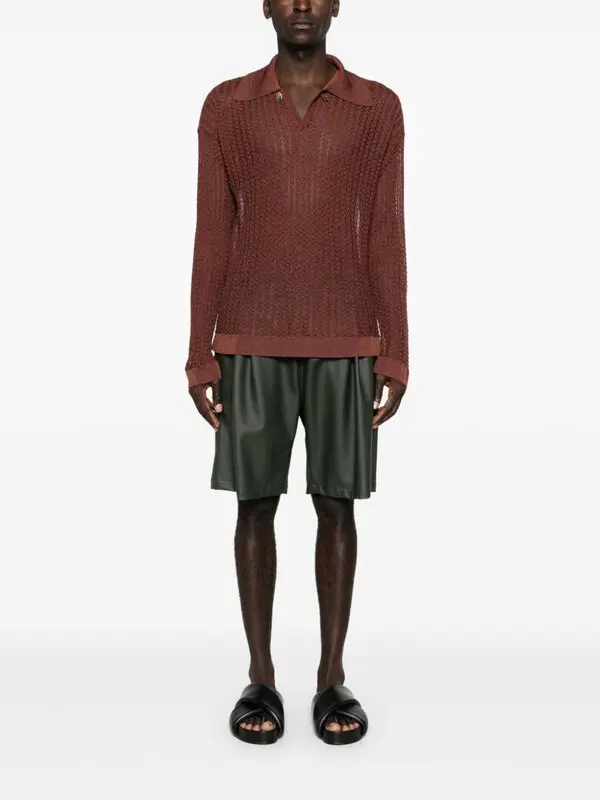 BONSAI V-neck Polo-collar Sweater - Brown