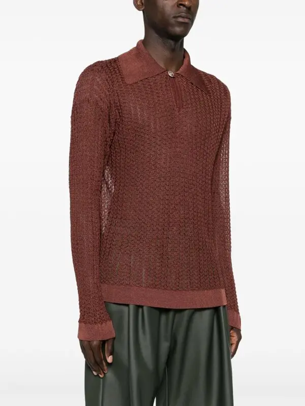 BONSAI V-neck Polo-collar Sweater - Brown