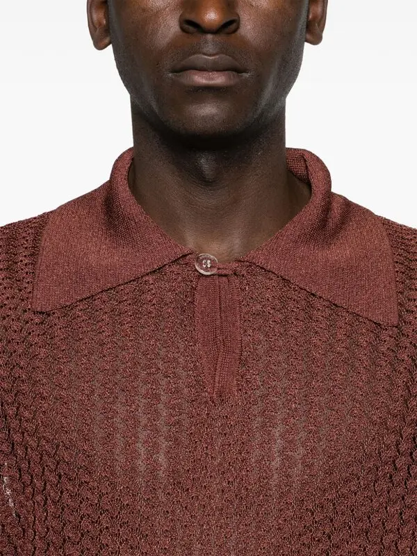 BONSAI V-neck Polo-collar Sweater - Brown