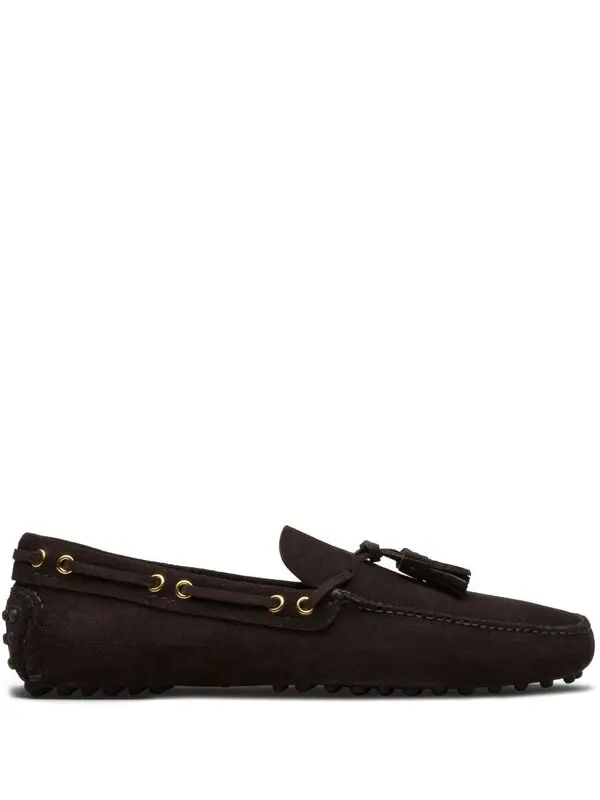 Car Shoe Tassel Suede Driving Shoes - Brown