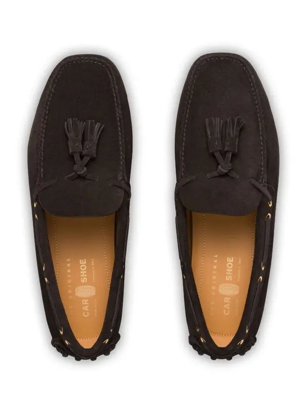 Car Shoe Tassel Suede Driving Shoes - Brown