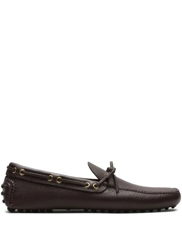 Car Shoe Grained-leather Driving Shoes - Brown