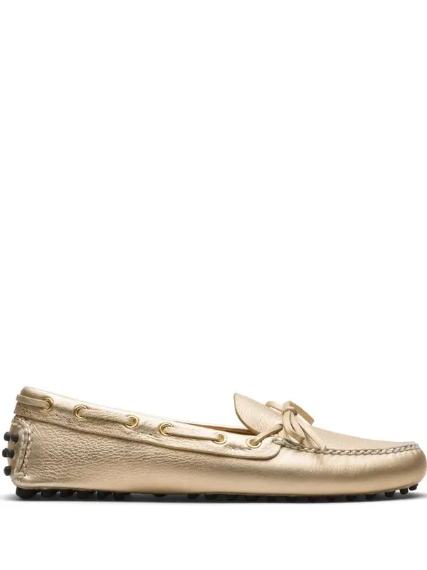 Car Shoe Grained-leather Driving Shoes - Gold