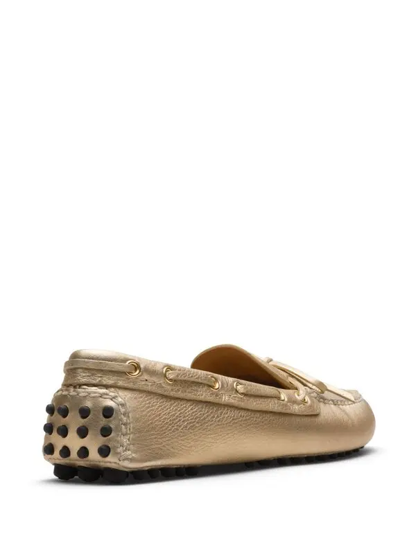 Car Shoe Grained-leather Driving Shoes - Gold