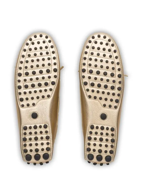 Car Shoe Grained-leather Driving Shoes - Gold