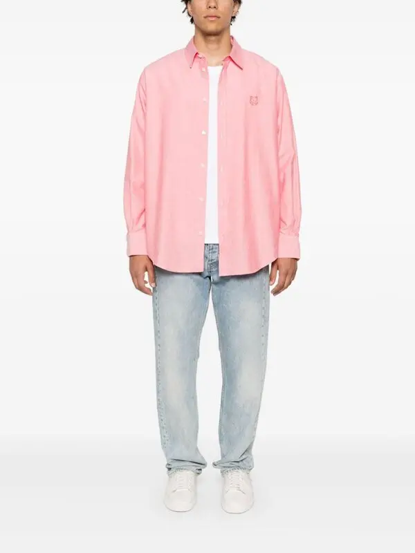 Maison Kitsuné Contour Fox Head-embroidery Cotton Shirt - Pink