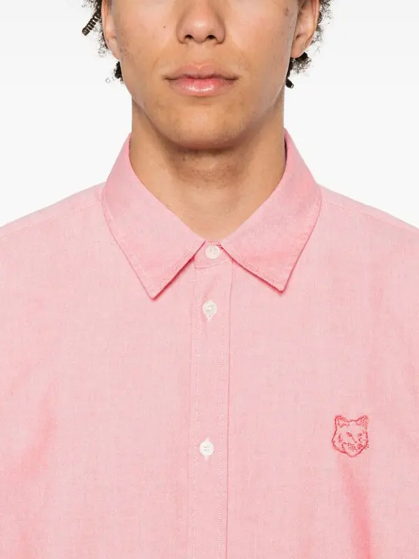 Maison Kitsuné Contour Fox Head-embroidery Cotton Shirt - Pink