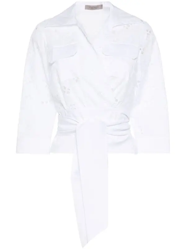 D.exterior Floral-embroidery Wrap Shirt