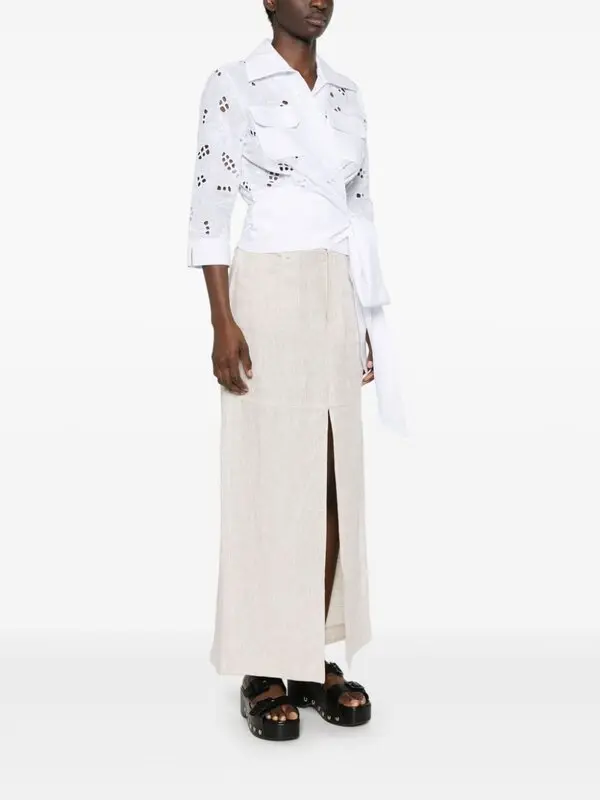 D.exterior Floral-embroidery Wrap Shirt