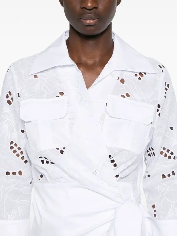D.exterior Floral-embroidery Wrap Shirt
