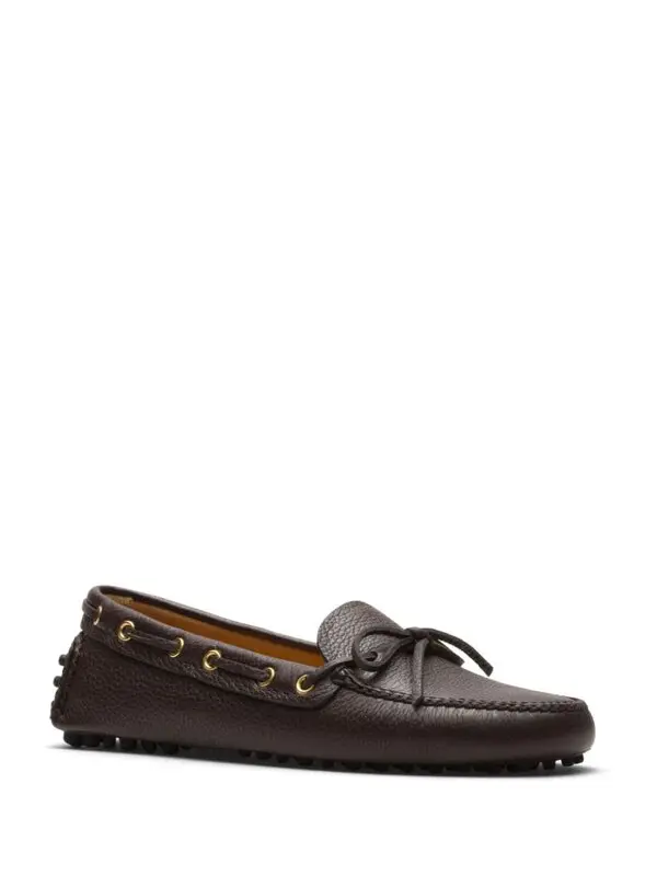 Car Shoe Grained Leather Driving Shoes - Brown
