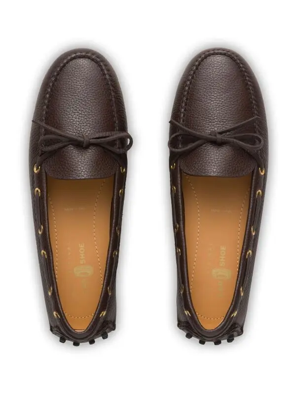 Car Shoe Grained Leather Driving Shoes - Brown