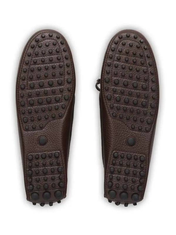 Car Shoe Grained Leather Driving Shoes - Brown