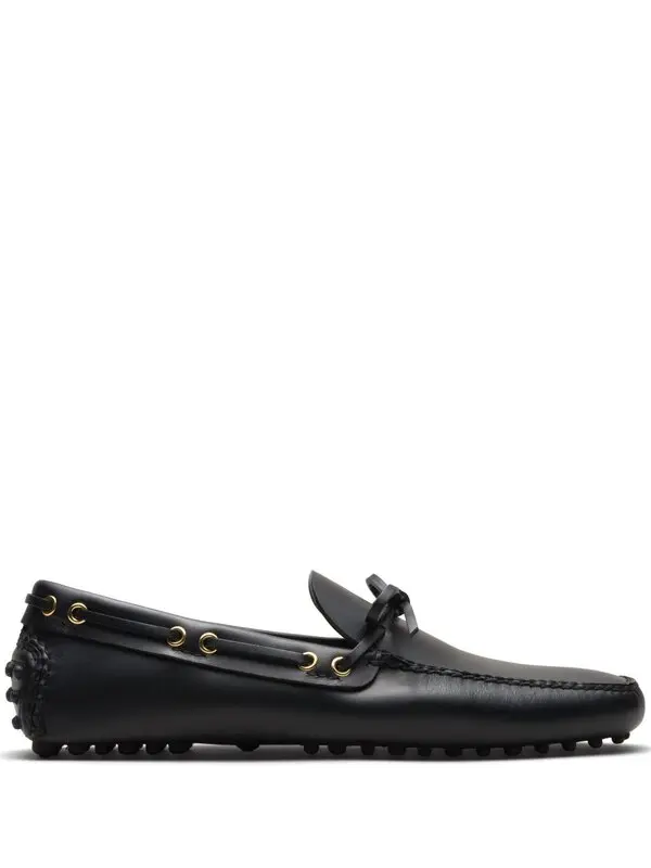 Car Shoe Lace-up Leather Boat Shoes - Black