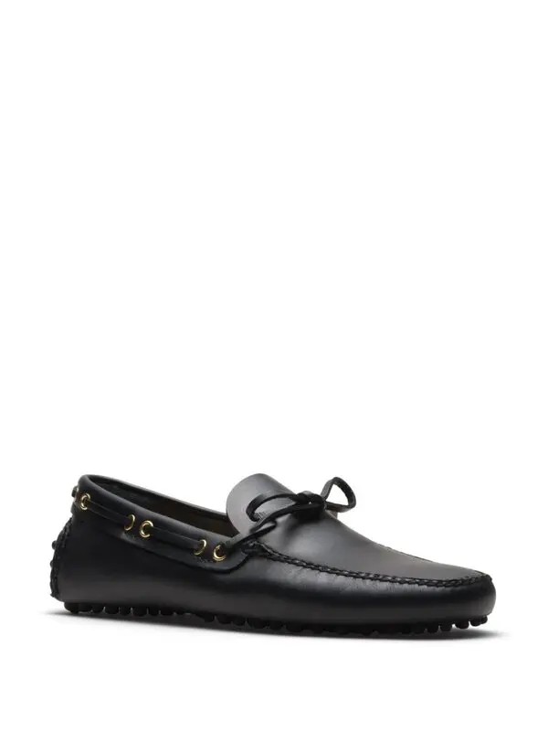 Car Shoe Lace-up Leather Boat Shoes - Black