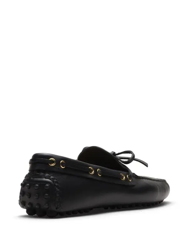Car Shoe Lace-up Leather Boat Shoes - Black