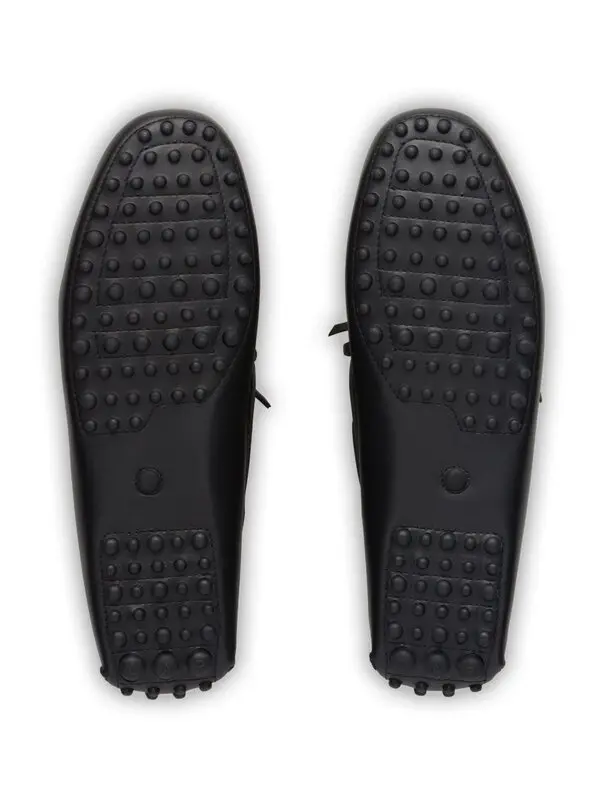 Car Shoe Lace-up Leather Boat Shoes - Black