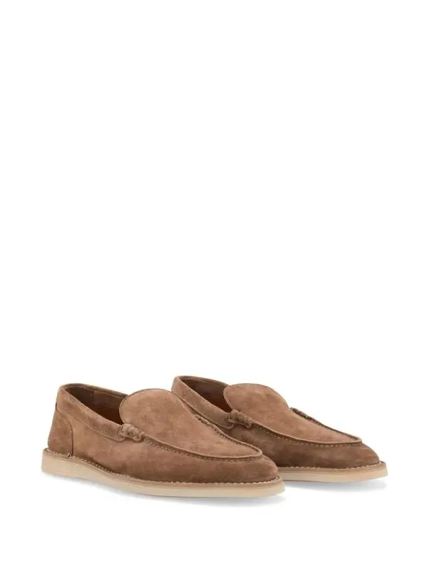 Dolce & Gabbana Dg-plaque Suede Loafers - Brown