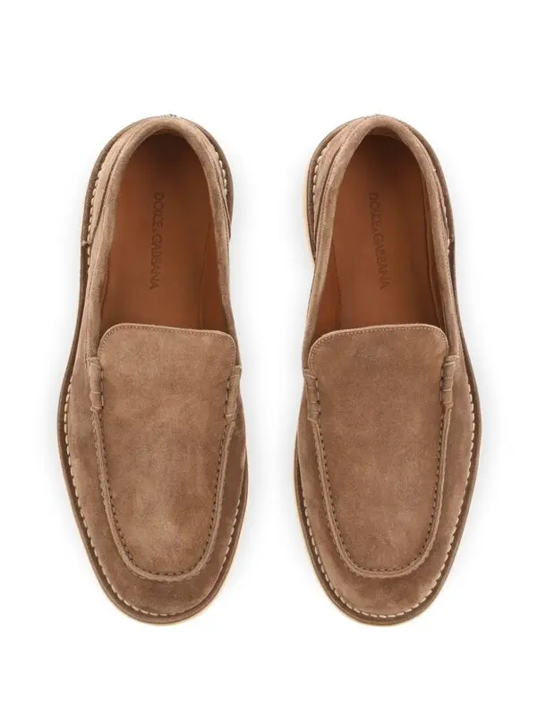 Dolce & Gabbana Dg-plaque Suede Loafers - Brown