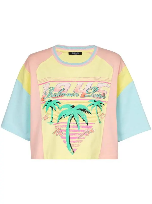 Balmain Palm Tree Print Cropped T-shirt