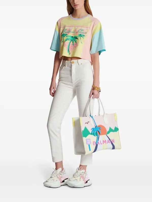 Balmain Palm Tree Print Cropped T-shirt
