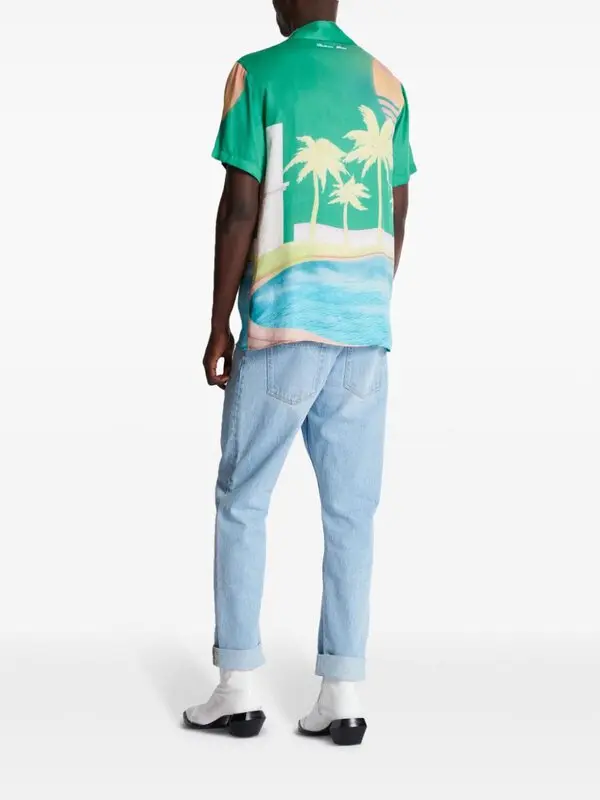 Balmain Graphic-print Satin Shirt - Green