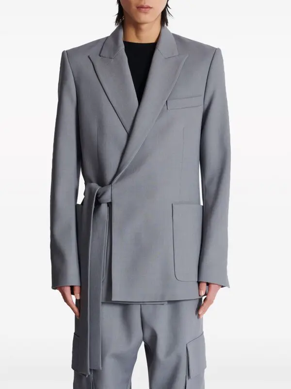 Balmain Double-Crepe Side-Belt Blazer In Grey 40% Off Editorialist - Main Image