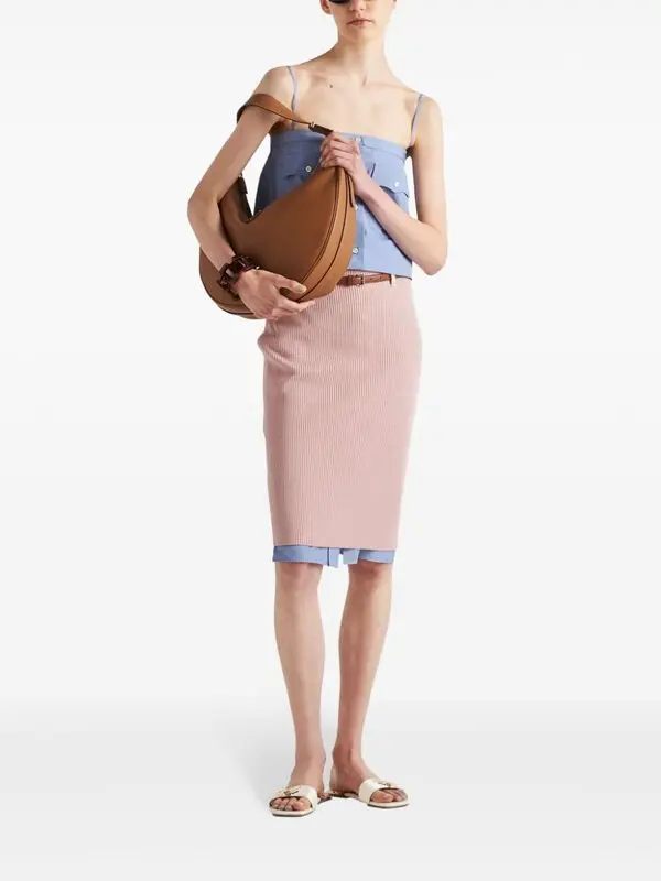 Prada Belted Ribbed Cotton Midi Skirt