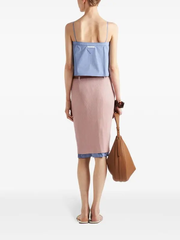 Prada Belted Ribbed Cotton Midi Skirt