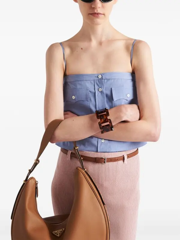 Prada Belted Ribbed Cotton Midi Skirt