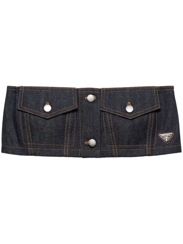 Prada Denim Strapless Crop Top - Blue