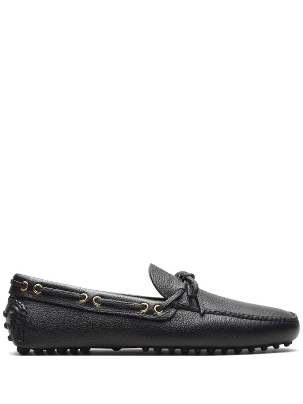 Car Shoe Lace-up Leather Boat Shoes - Black