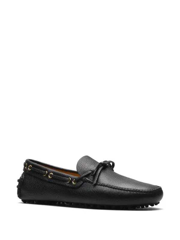 Car Shoe Lace-up Leather Boat Shoes - Black