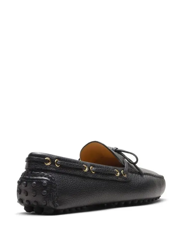 Car Shoe Lace-up Leather Boat Shoes - Black