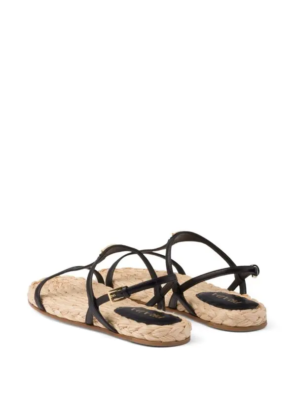 Prada Enamel Triangle-logo Flat Sandals - Black
