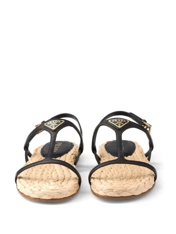 Prada Enamel Triangle-logo Flat Sandals - Black