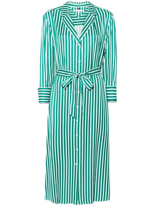 Tommy Hilfiger Striped Midi Shirt Dress In Green - 40% Off | Editorialist