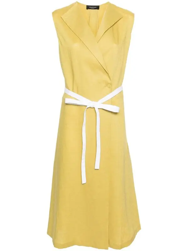 Fabiana Filippi Poplin Linen Wrap Midi Dress - Yellow