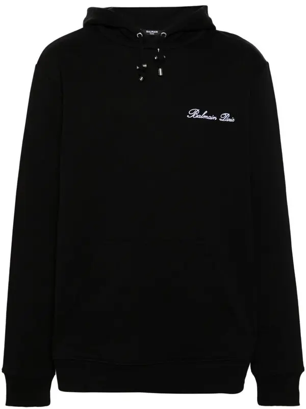 Balmain Signature Cotton Hoodie - Black