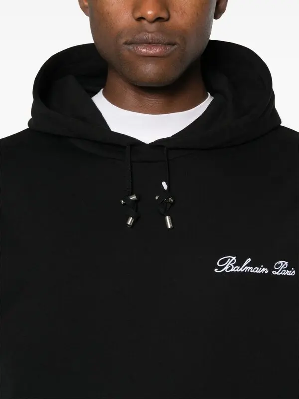 Balmain Signature Cotton Hoodie - Black