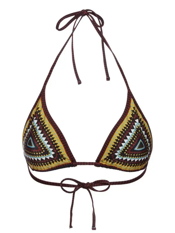 La DoubleJ Geometric Print Triangle Bikini Top - Black