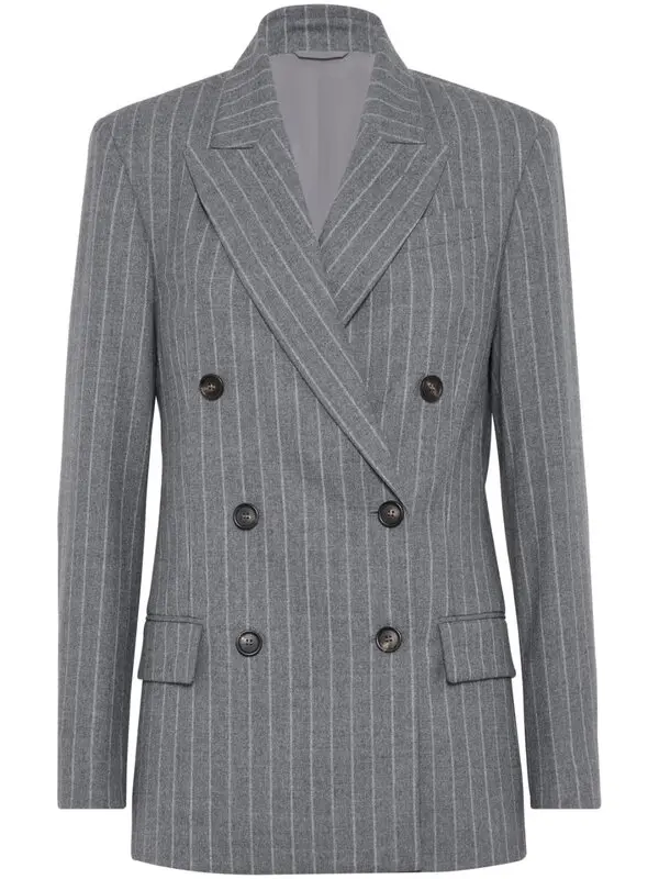 Brunello Cucinelli Pinstripe Double-breasted Blazer - Grey